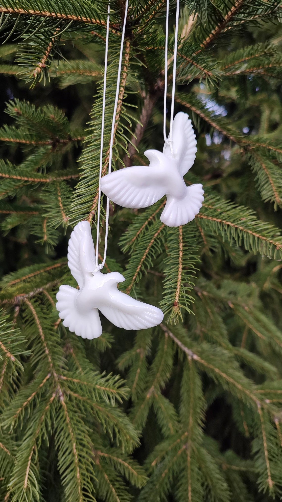 Set of Two Turtle Doves Pair of White Birds Christmas Tree Ornament ...