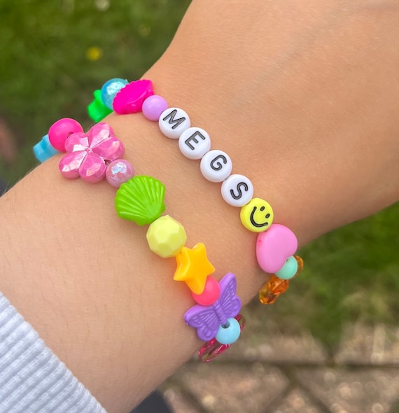 Name Bead 90s Bracelet Colourful Mixed Bead Cute Bracelet Y2k Style Bracelet Personalised Name Bracelet Beaded Friendship Bracelets Etsy UK