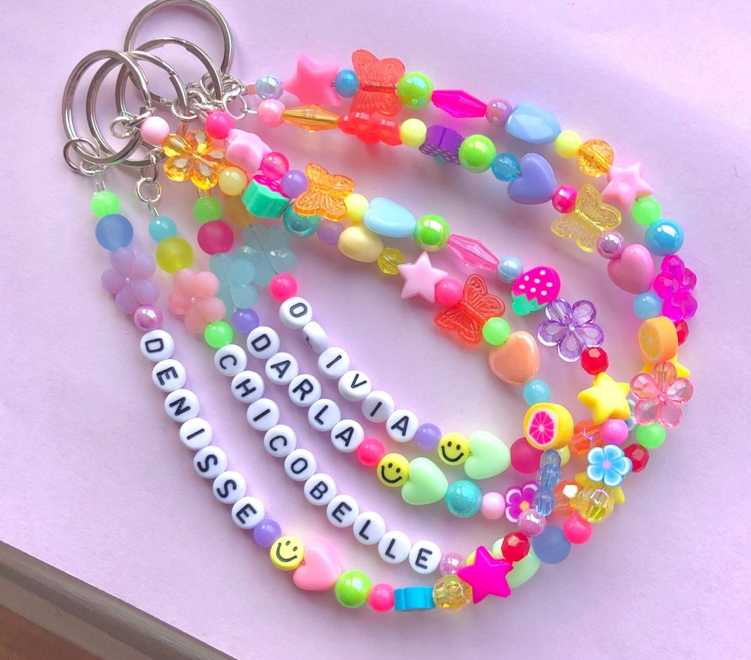 Name Bead Keychain | Cute Personalised Beaded Keychain | Charm Beaded ...