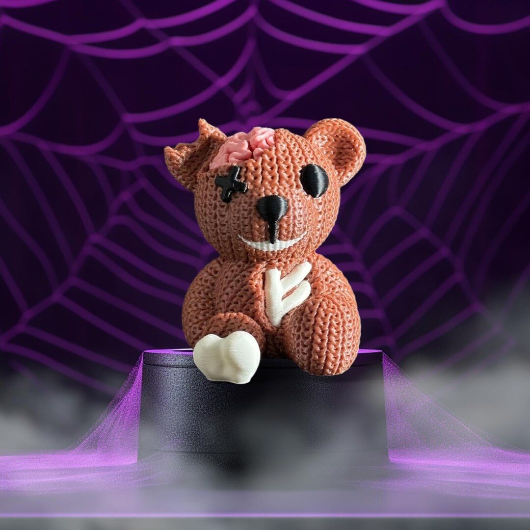 Halloween 3D Printed Knitted Look Zombie Teddy Bear With DIY Paint Kit ...