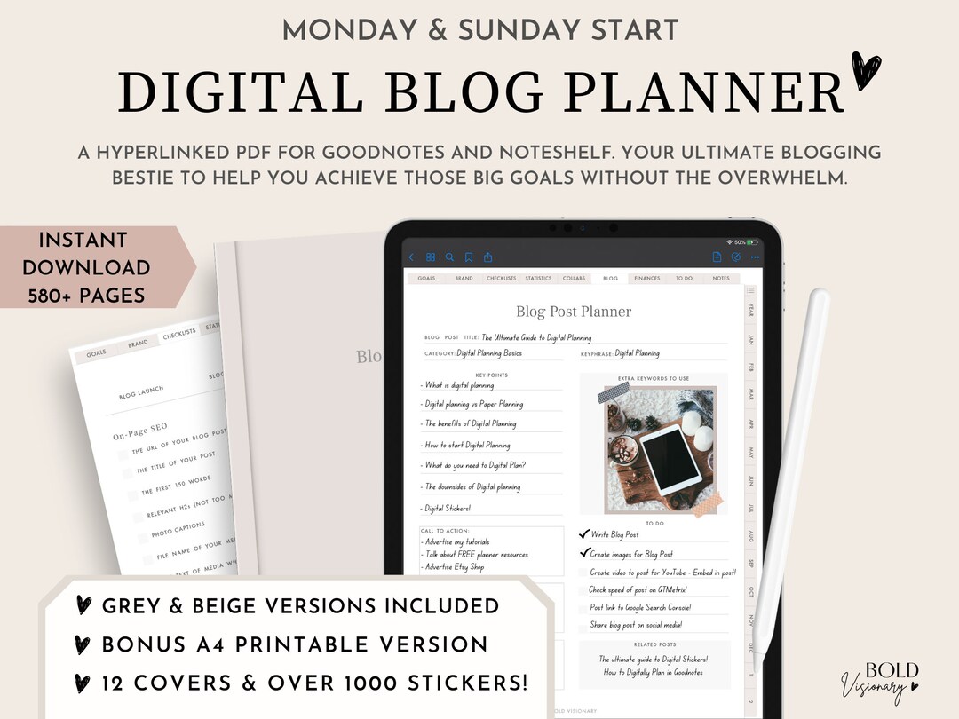 Digital Blog Planner | Printable Blog Planner | Interactive PDF Planner ...