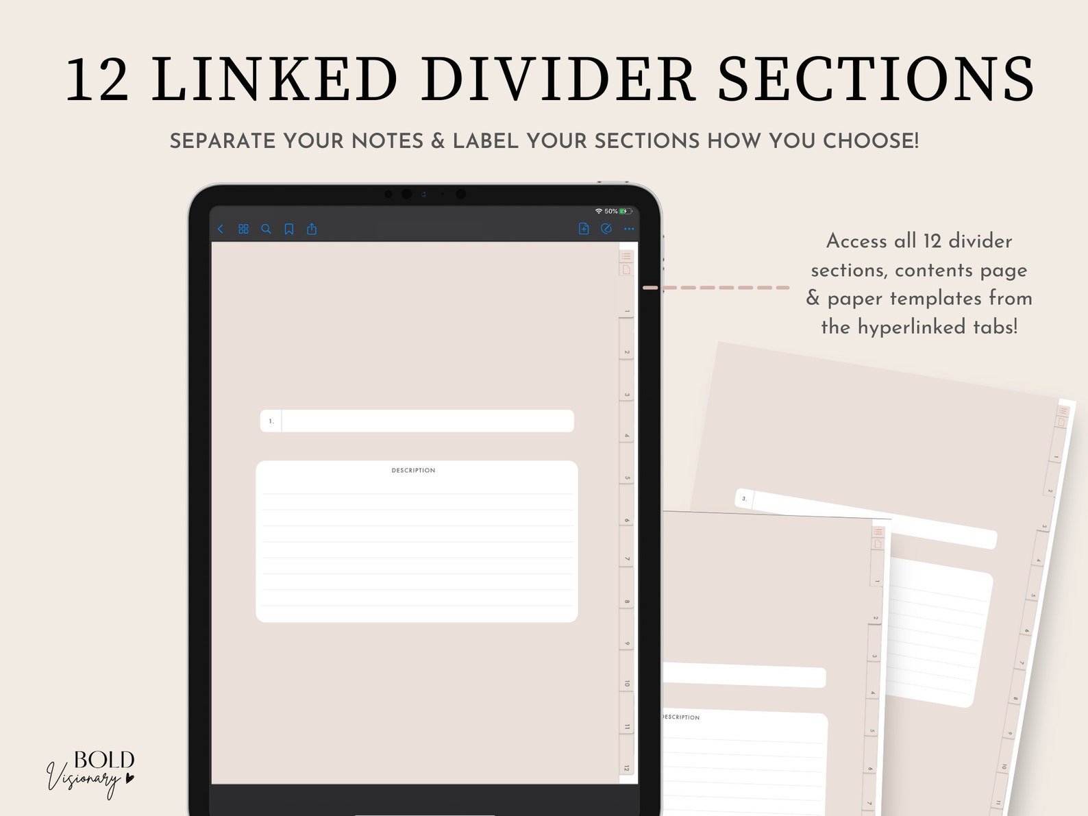 Digital Notebook | 12 Dividers Sections | 40 Digital Page Templates ...