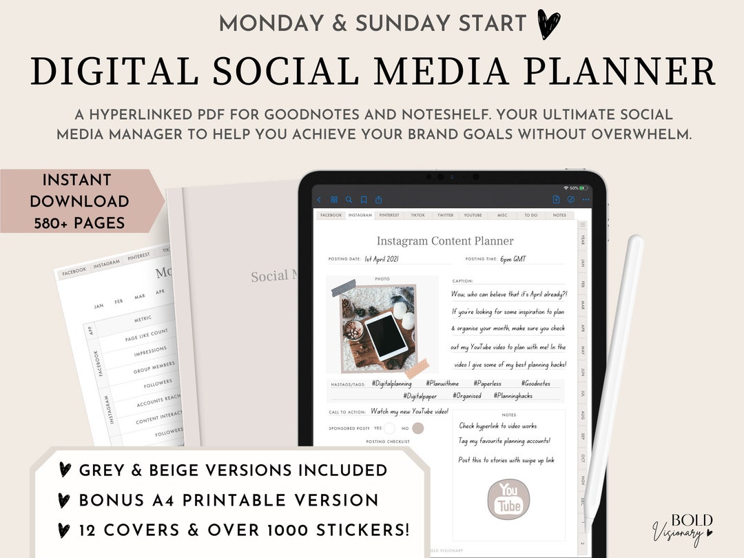 Digital & Printable Social Media Planner | Digital Marketing Planner ...