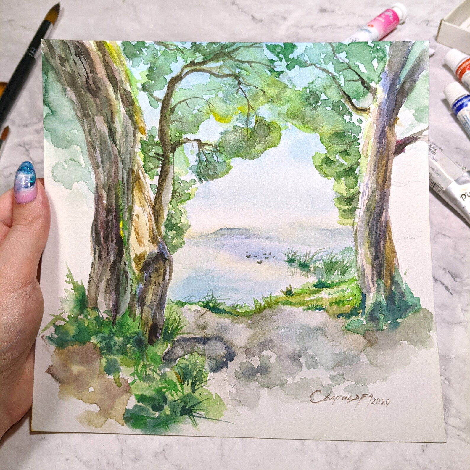 Oak Tree Painting Watercolor Original Art Michigan Lake Wall | Etsy