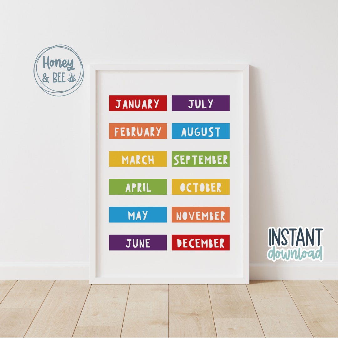 Months of the Year | Rainbow Colours | Nursery Printable | Instant ...