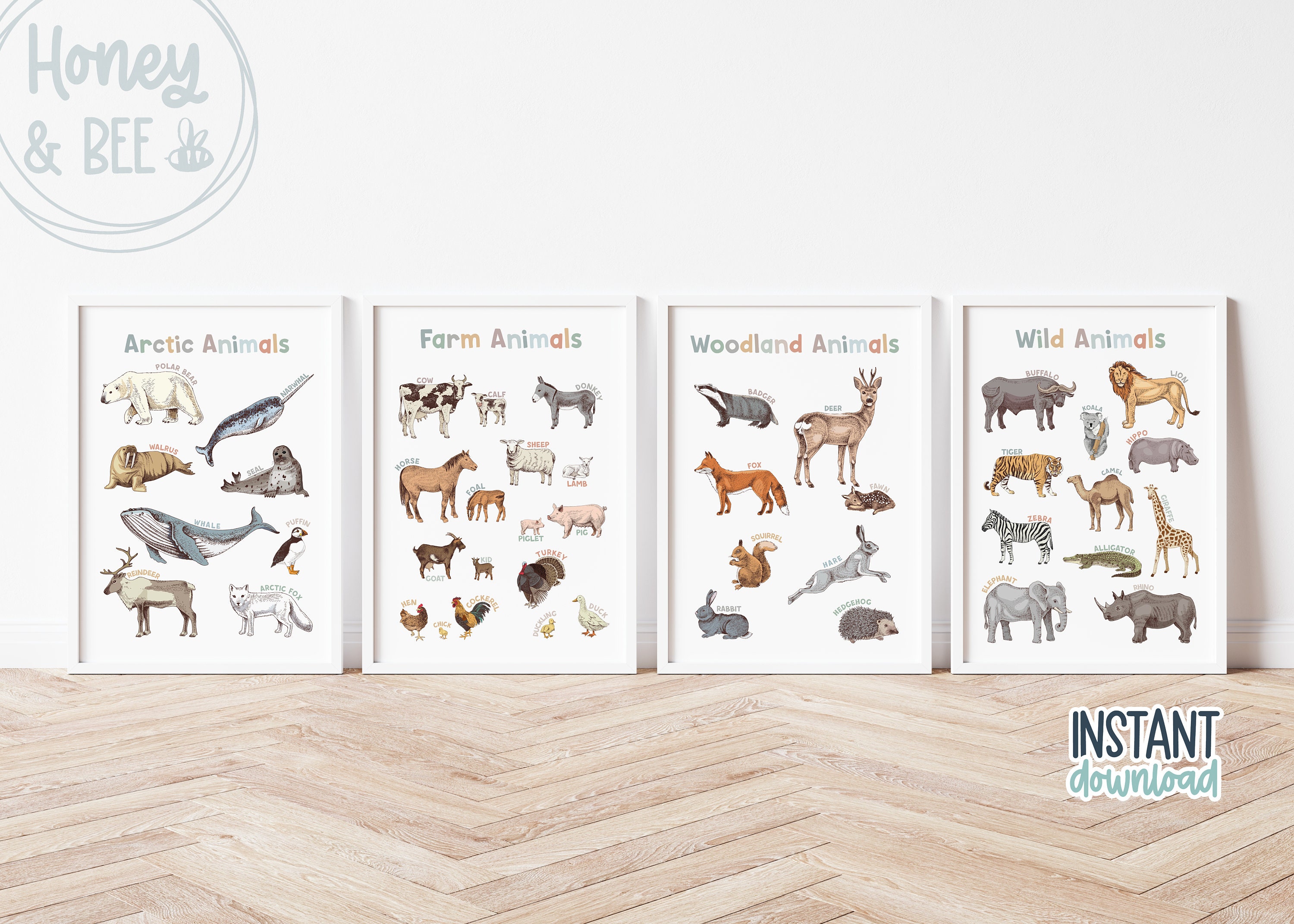 INSTANT DOWNLOAD | Set of 4 Animal Prints, Digital Download, Home ...