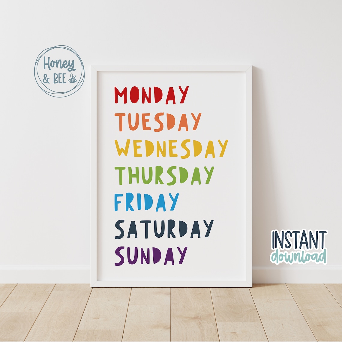 Days of the Week | Rainbow Colours | Nursery Printable | Instant ...