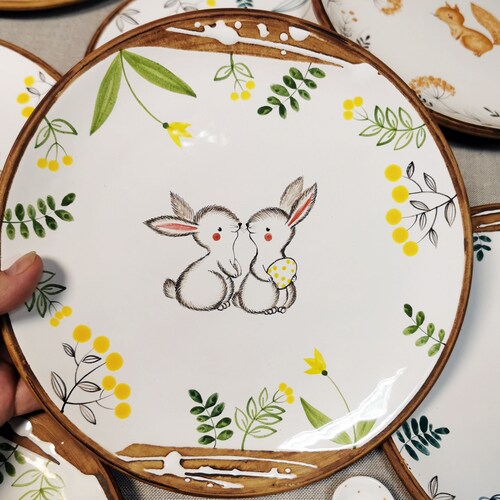 Plate With Easter Bunny. Rabbit Collecting Eggs. Gift for | Etsy