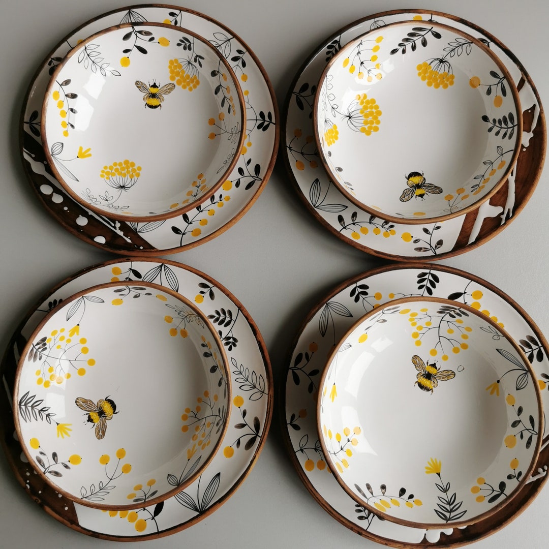 Dinner Set With Hand Painted Bees by Osokaart Ceramics for Every Happy ...