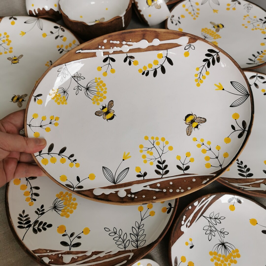 Handmade Ceramic Bee Plate: Artisan Pottery Dinnerware - Etsy