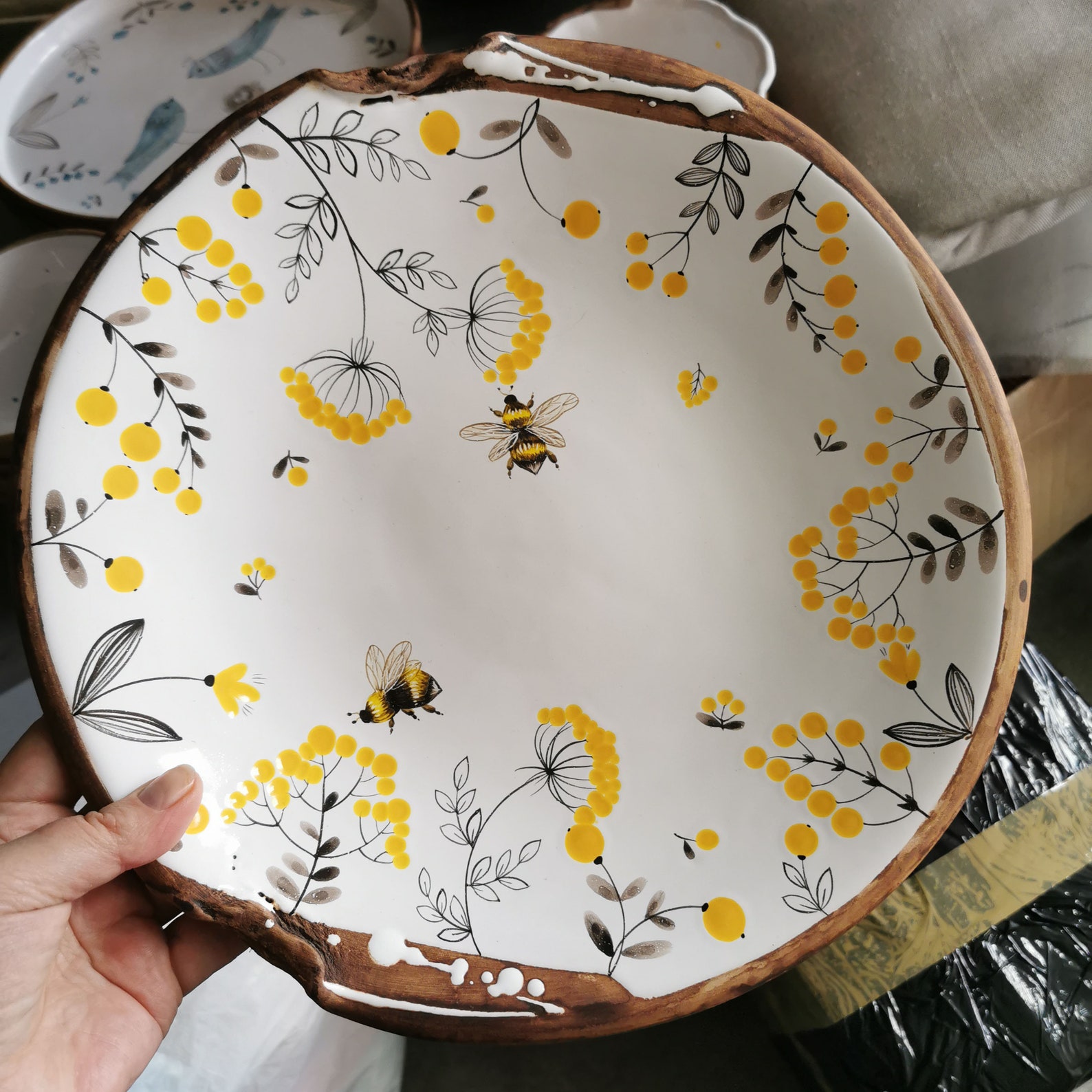 Handmade Ceramic Bee Plate: Artisan Pottery Dinnerware - Etsy