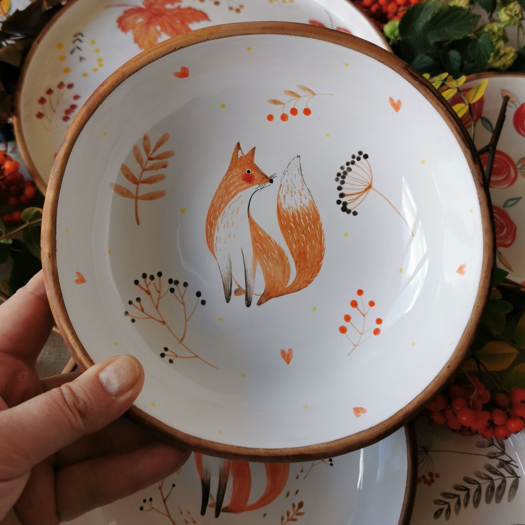 Hand Painted Tactile Bowl, Cute Fox, Plate for Baby, Gift for Beloved ...