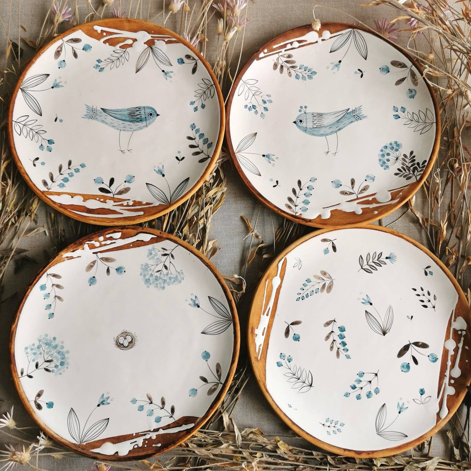 Hand-painted Bird Dinnerware Set: Osokaart Ceramic Plates & Bowls - Etsy