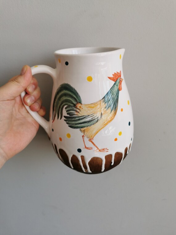 Nice Pitcher With Two Roosters in a Rustic Stile by Osoka Art - Etsy