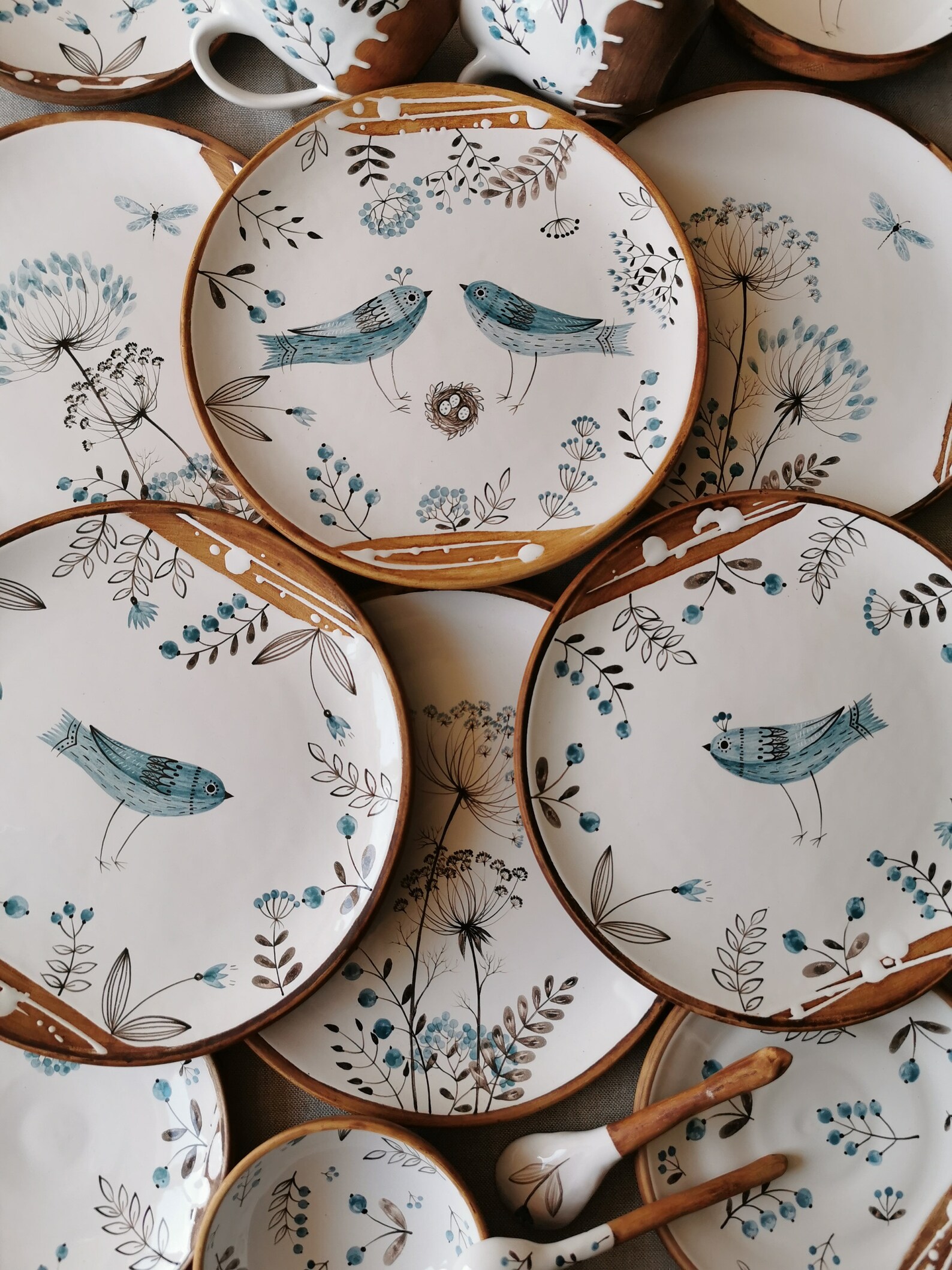 Hand-painted Bird Dinnerware Set: Osokaart Ceramic Plates & Bowls - Etsy