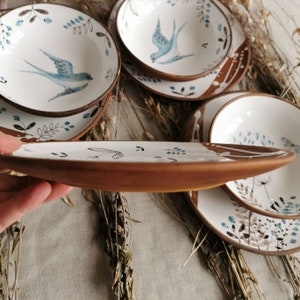 Handmade Ceramic Dinnerware Set: Bird & Floral Design - Etsy
