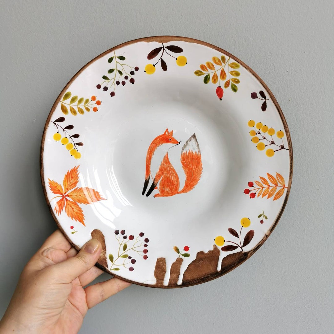 Beautiful Dinner Plate With Fox in the Fall Forest by Osokaart - Etsy