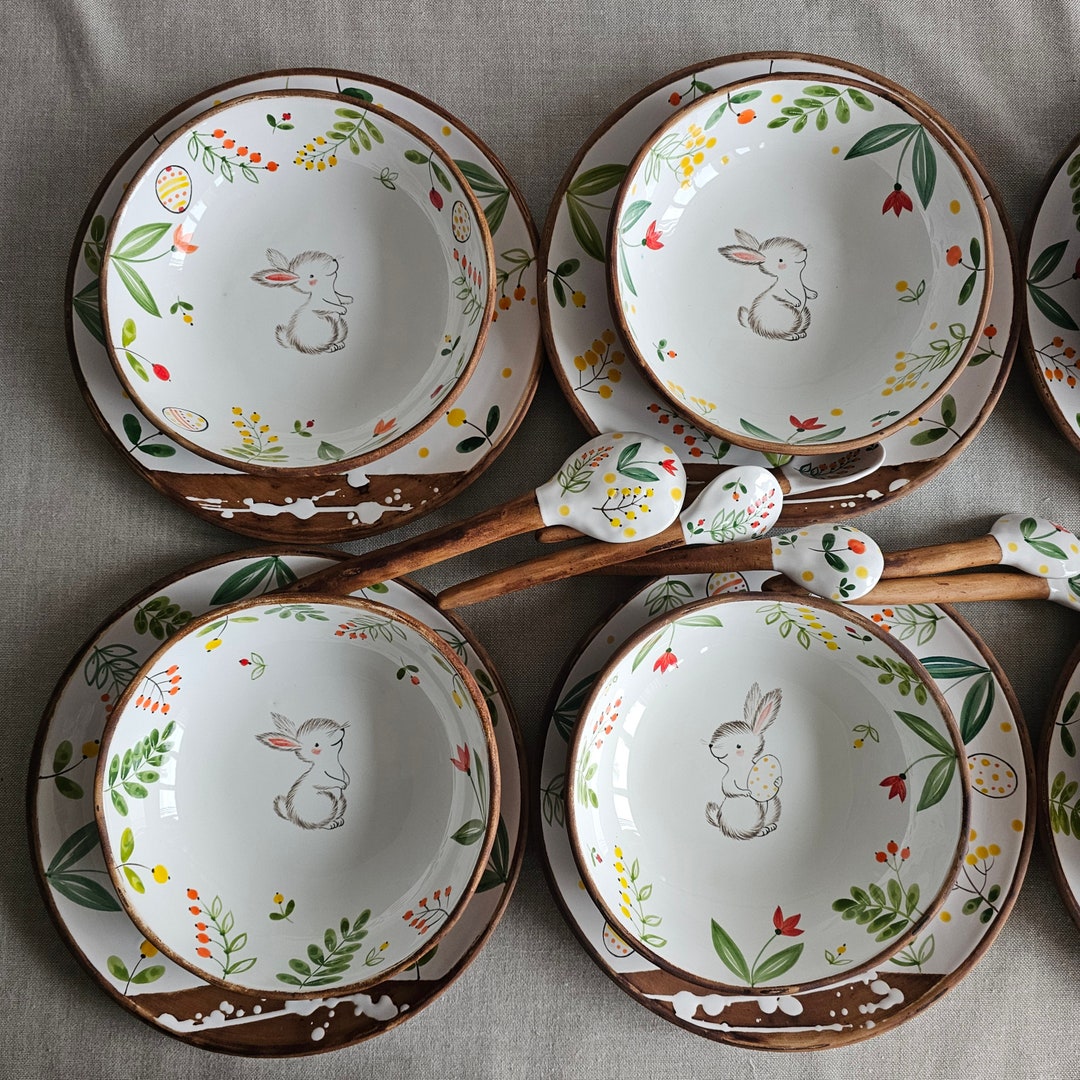 Happy Easter Dinnerware Set by Osoka Art Ceramics With Hand Painted ...