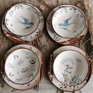 Handmade Ceramic Dinnerware Set: Bird & Floral Design - Etsy