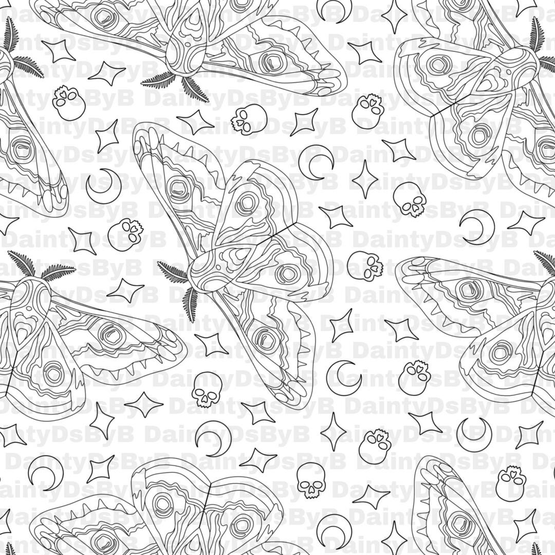 Halloween Printable Coloring Page, Spooky Patterns, Moths and Moons ...