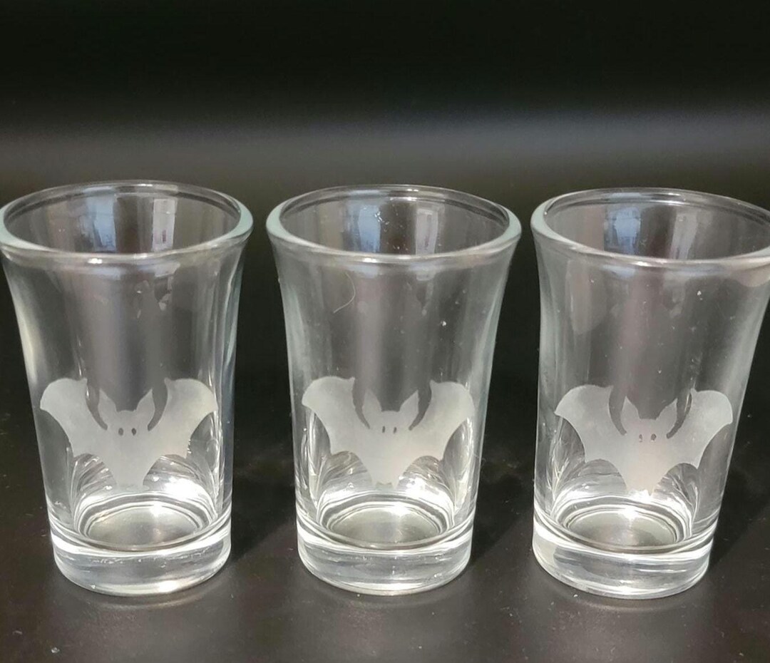 Bat Shot Glasses, Etched Glass, Etched Bat Shot Glasses, Halloween Shot ...