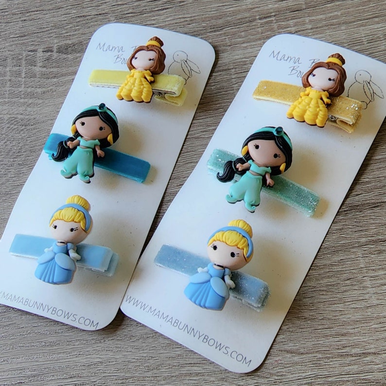 Disney Princess Hair Clips Colorful Velvet Glitter Clips - Etsy