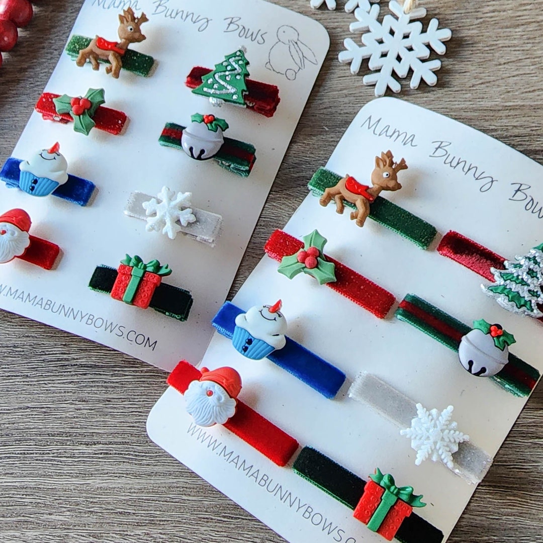 Christmas Holiday Hair Clips, Colorful Velvet Barrettes, Baby Toddler ...