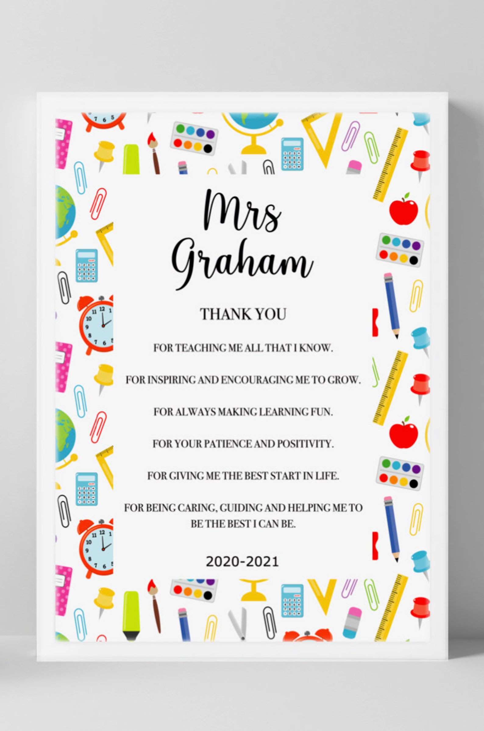 Teacher Frame Personalised Stationary Inspired Print Teacher Gifts ...