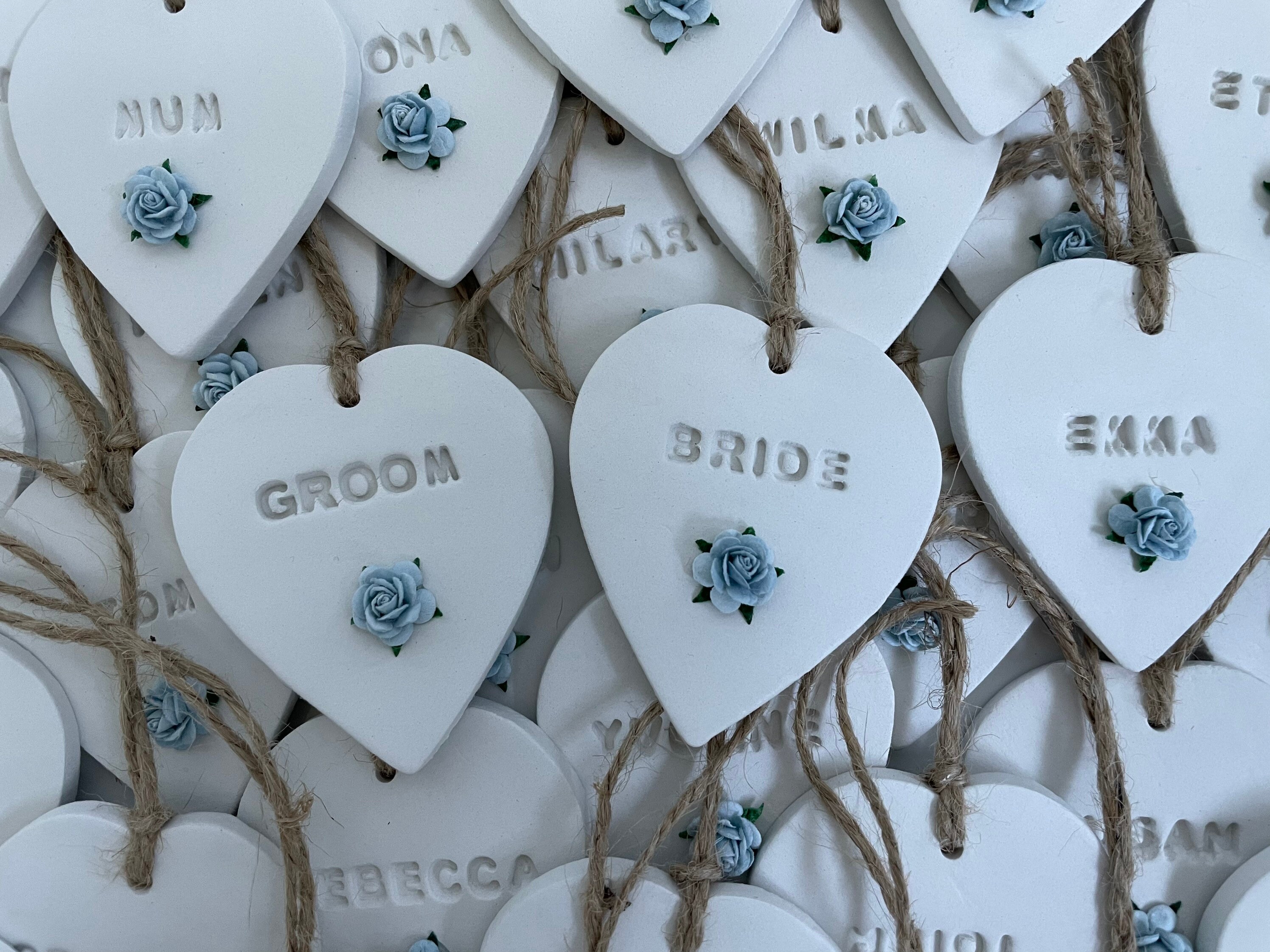 Personalised Clay Heart Place Settings Wedding Favour Hearts - Etsy UK