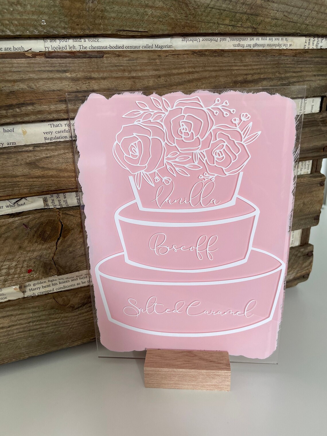 Wedding cake sign Cake flavour sign Acrylic wedding sign 3 | Etsy
