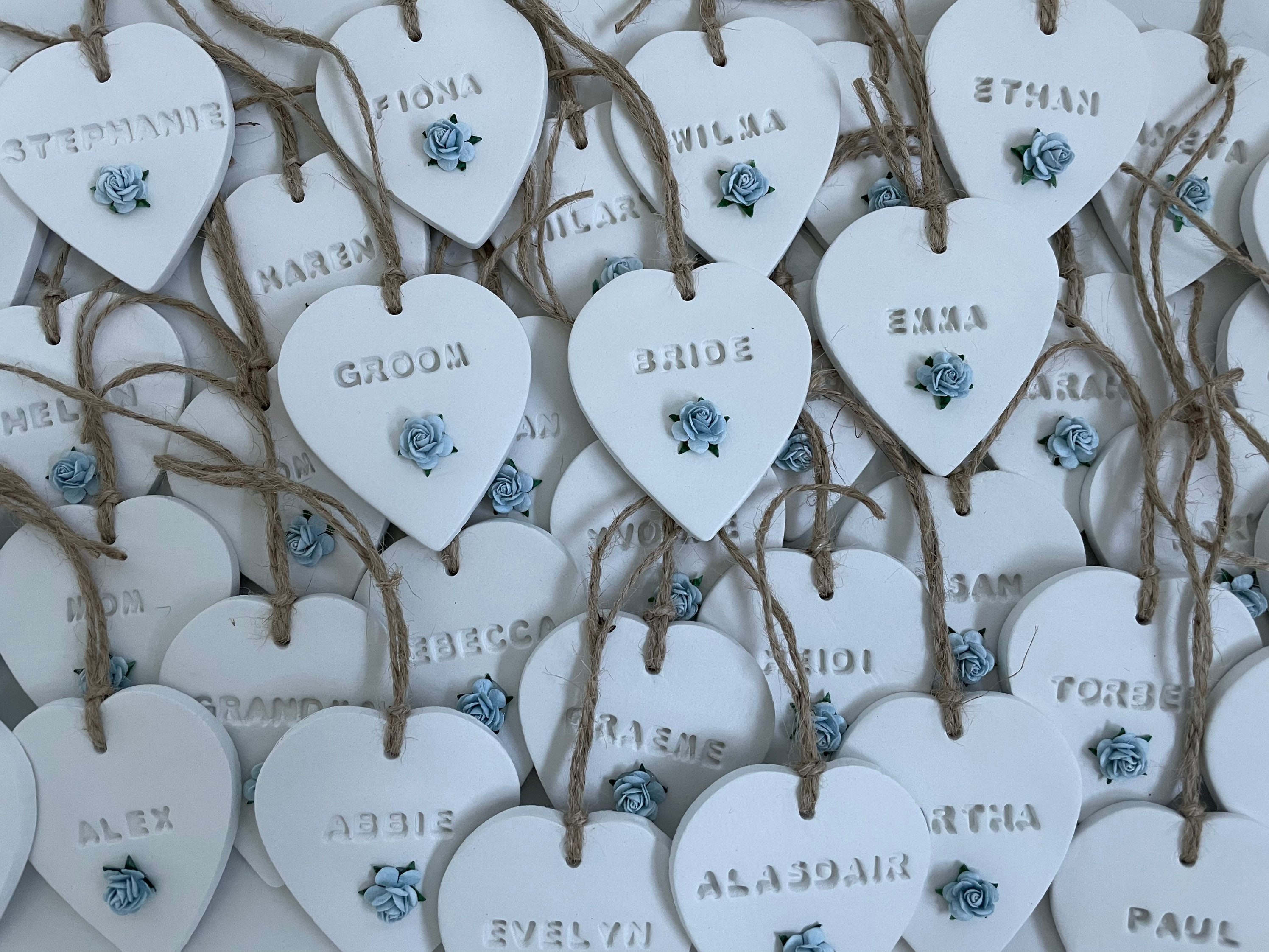 Personalised Clay Heart Place Settings Wedding Favour Hearts - Etsy UK