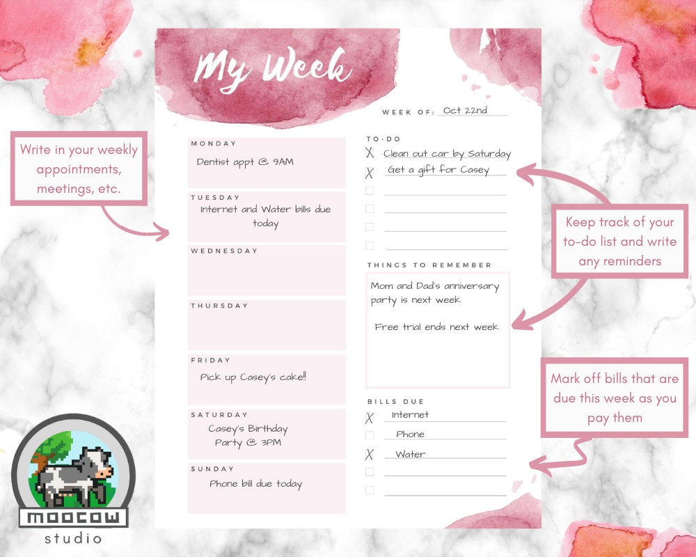 Printable Planner, Daily Weekly Monthly Digital Download Editable ...