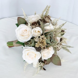 Bridal Bouquet Boho, White Rose Bridal Bouquet, Brown Bridal Bouquet ...