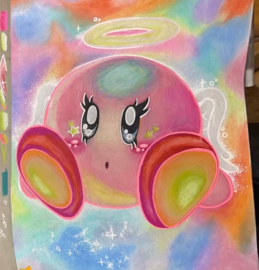 9x12 Kawaii Kirby Colored Pencil Drawing - Etsy
