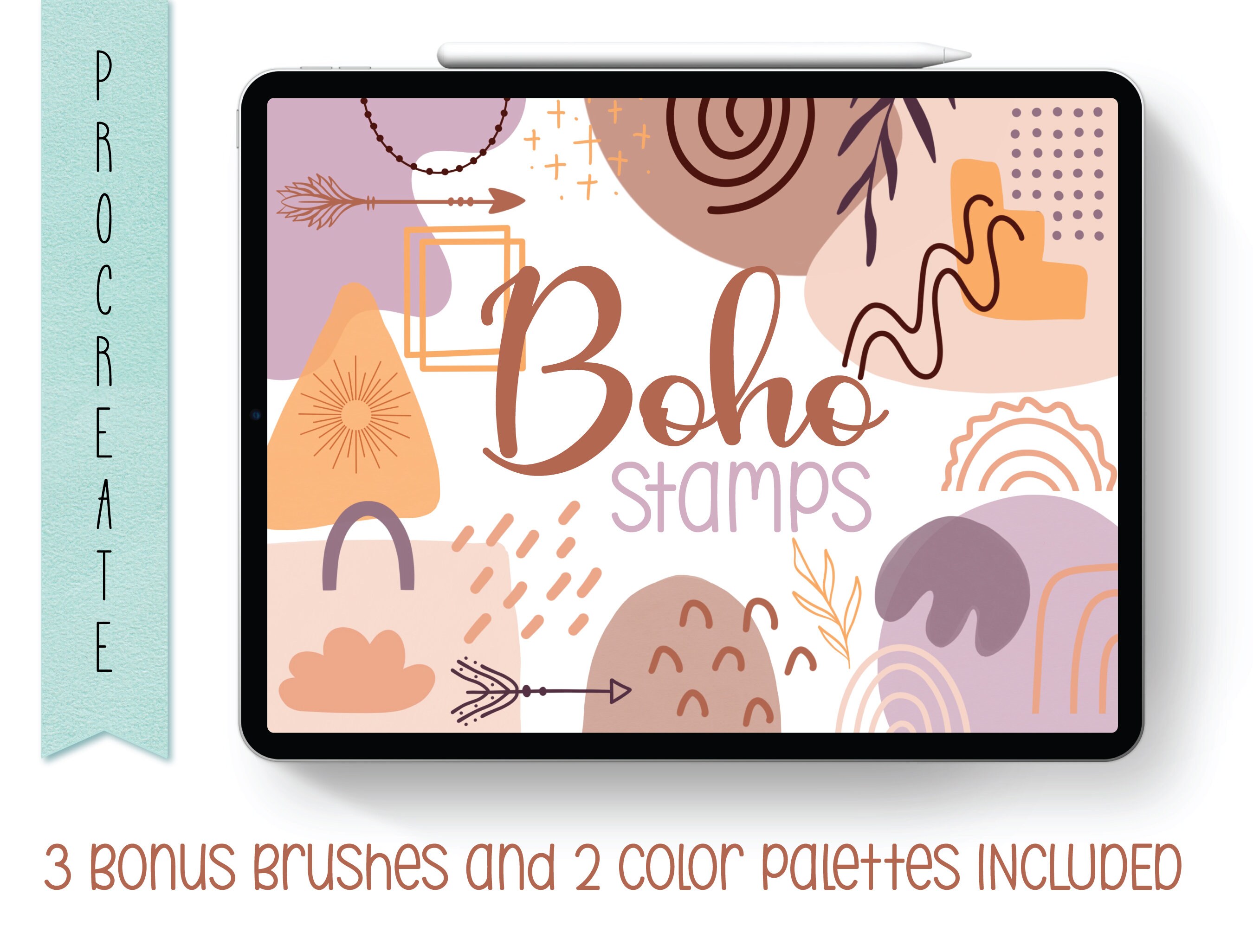 Boho Procreate Stamp Brushes, Boho Procreate Color Palettes, Rainbow ...