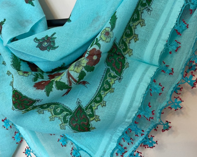 Antique Blue Tatting Oya Lace Scarf - Etsy