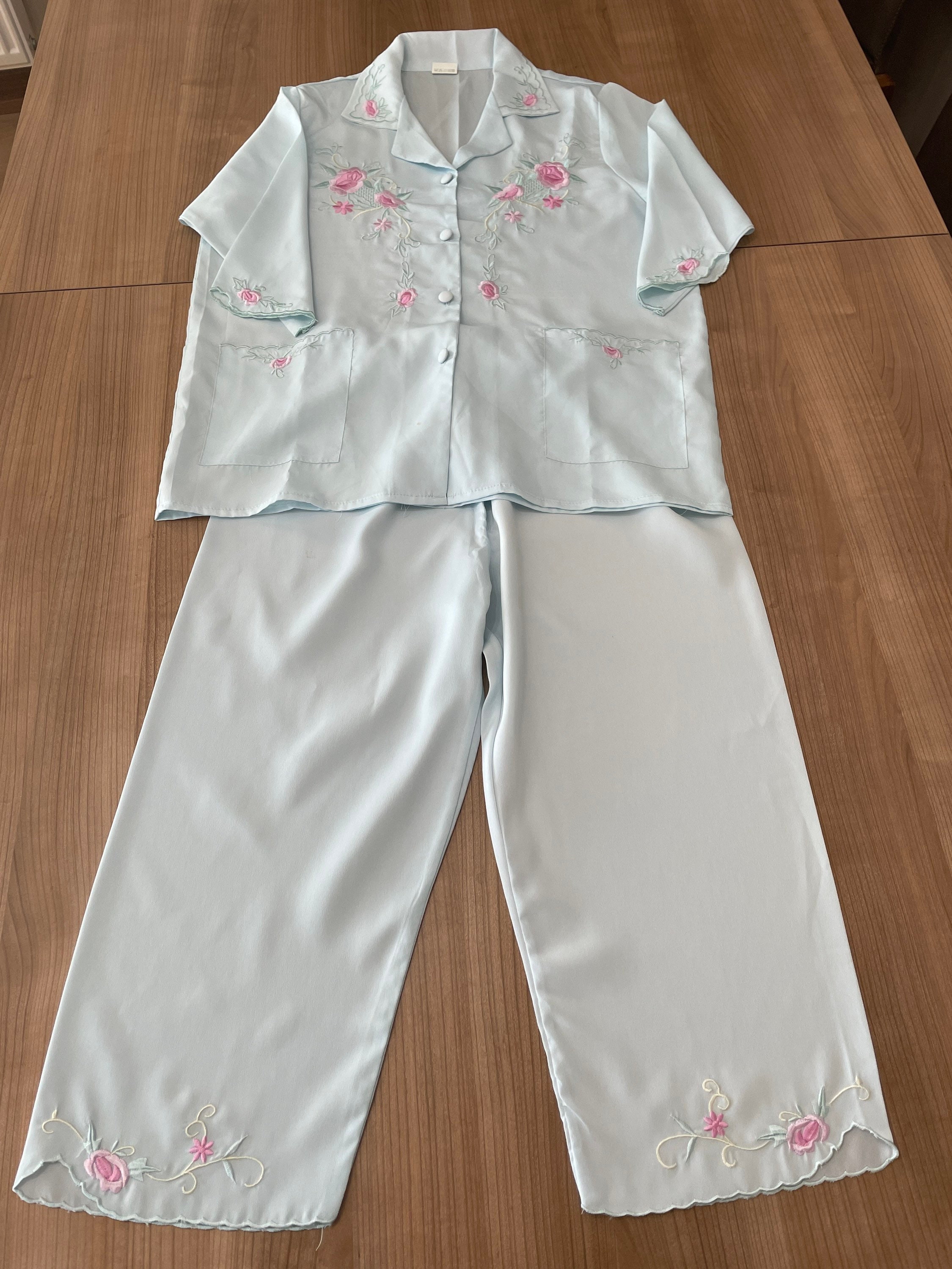 Vintage Bridal Baby Blue Embroidery Pajamas Set Bridal Pajamas - Etsy
