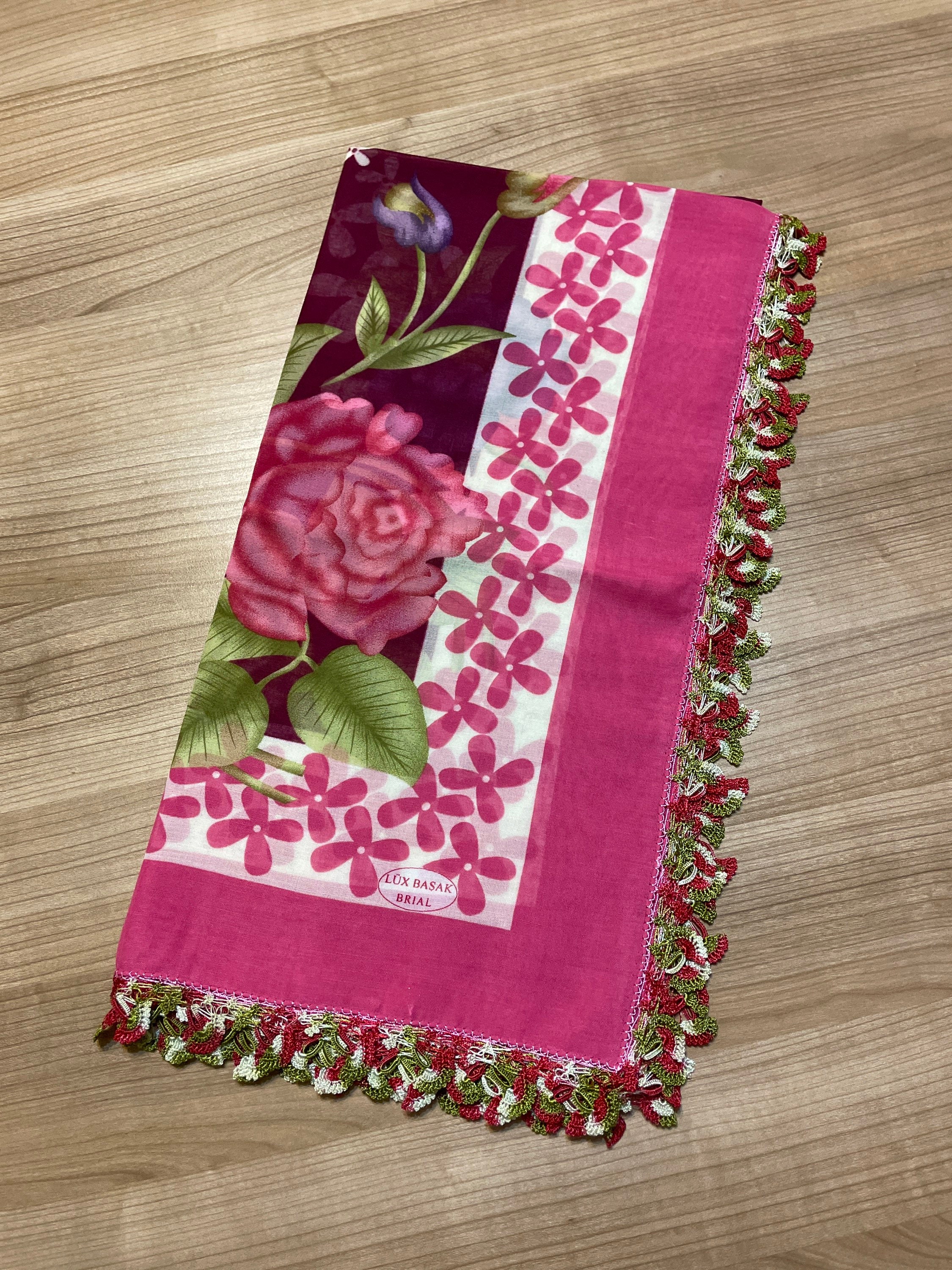 Pink Floral Pattern Oya Lace Scarf - Etsy