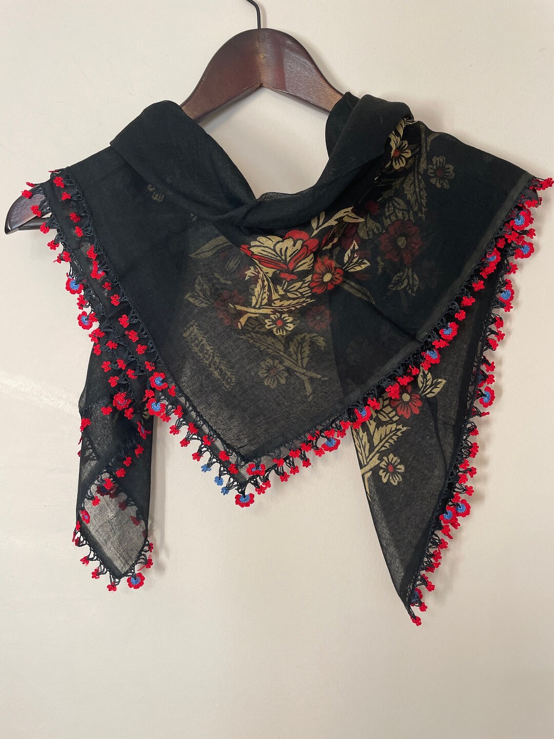 Black Red Oya Lace Sheer Light Cotton Scarf - Etsy