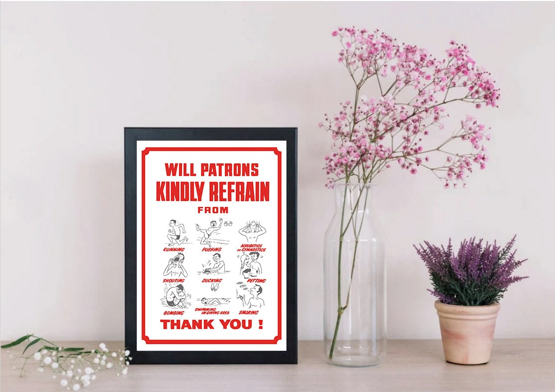 Vintage Retro Swimming Pool Sign Poster for Bathroom, Poolhouse, Hot ...