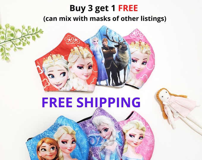 Disney Frozen Elsa Anna Kids Girl Face Masks Washable Reusable Three ...