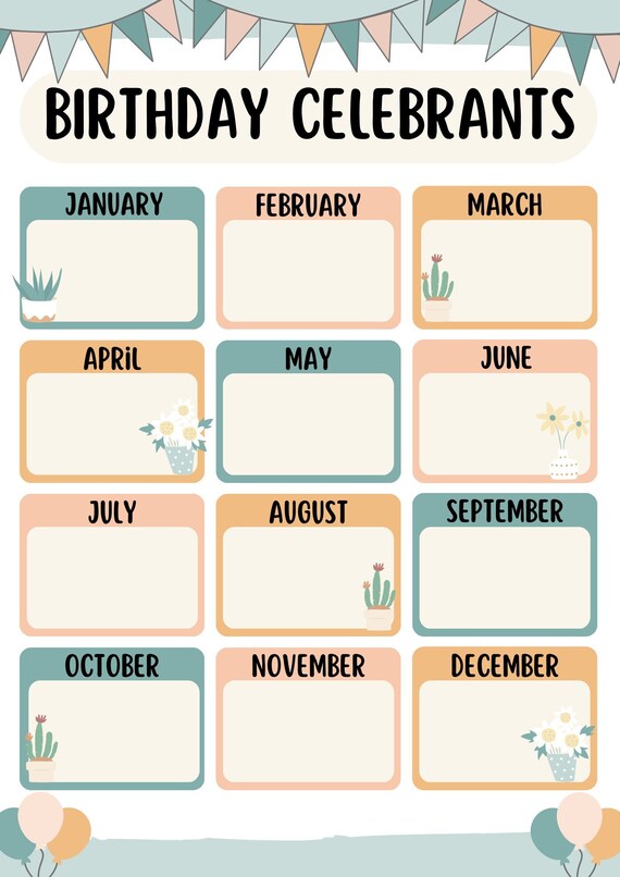 Birthday Chart Template For Classroom