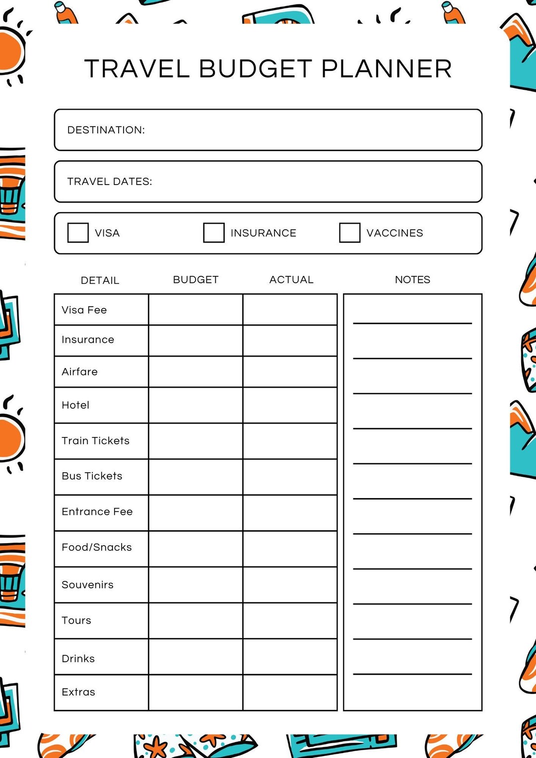 Travel Budget Planner Digital Download - Etsy Canada
