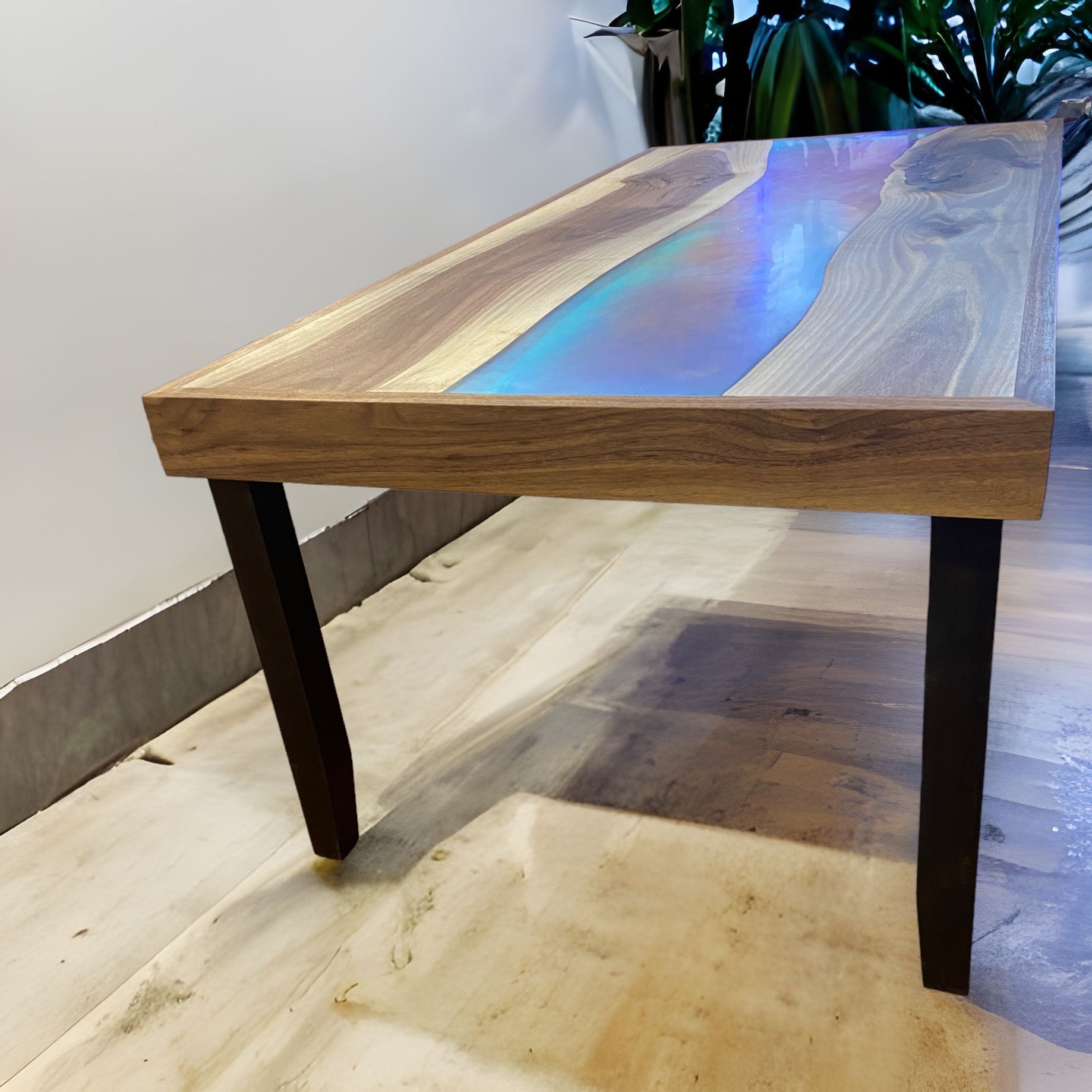 Lighted Black Walnut & Epoxy Table - Etsy