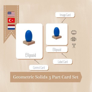 GEOMETRIC SOLIDS Cards Montessori Nomenclature Flash 3 Parts ...