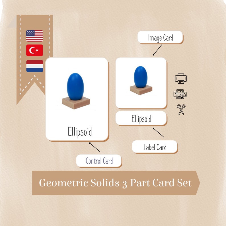 GEOMETRIC SOLIDS Cards Montessori Nomenclature Flash 3 Parts | Etsy