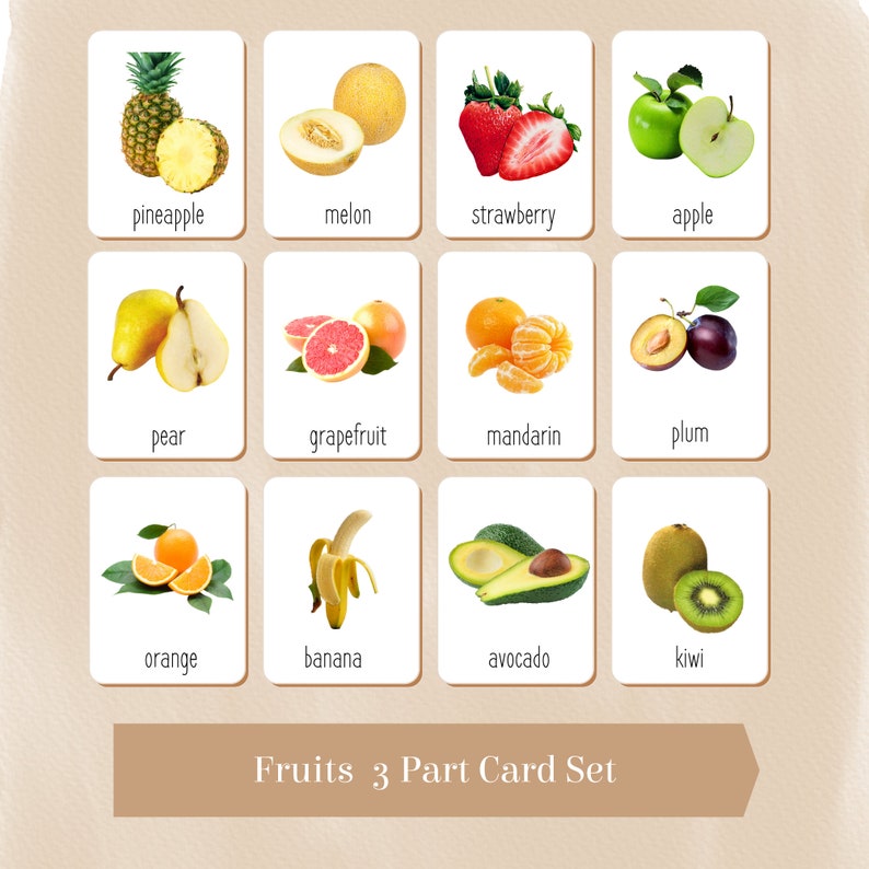 Montessori Fruits Cards, Nomenclature Fruits Cards, PDF File, Printable ...