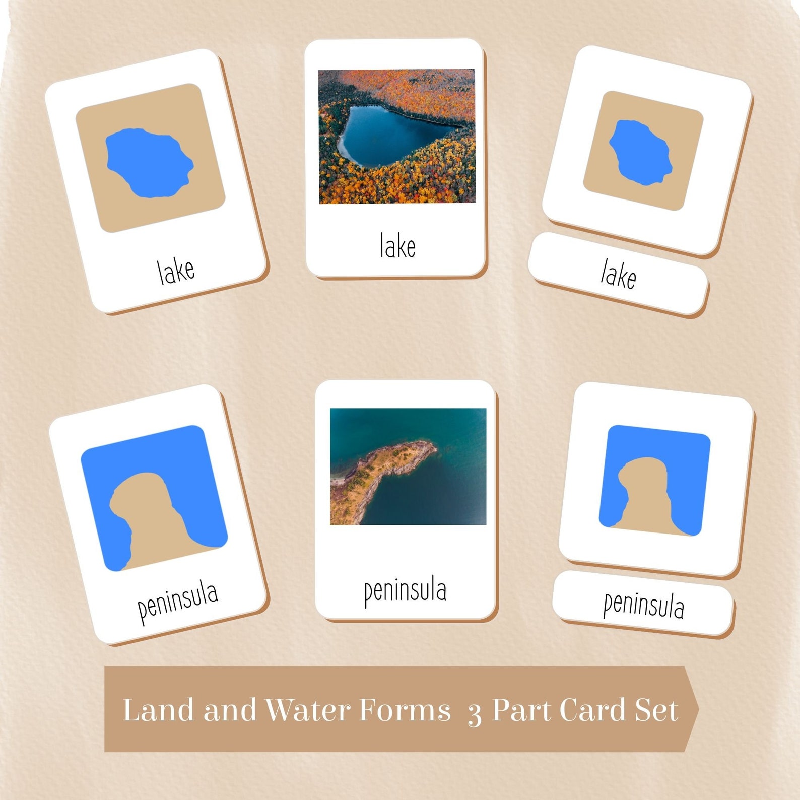 Land & Water Forms 3-part Montessori Cards and Photo Cards - Montessori ...