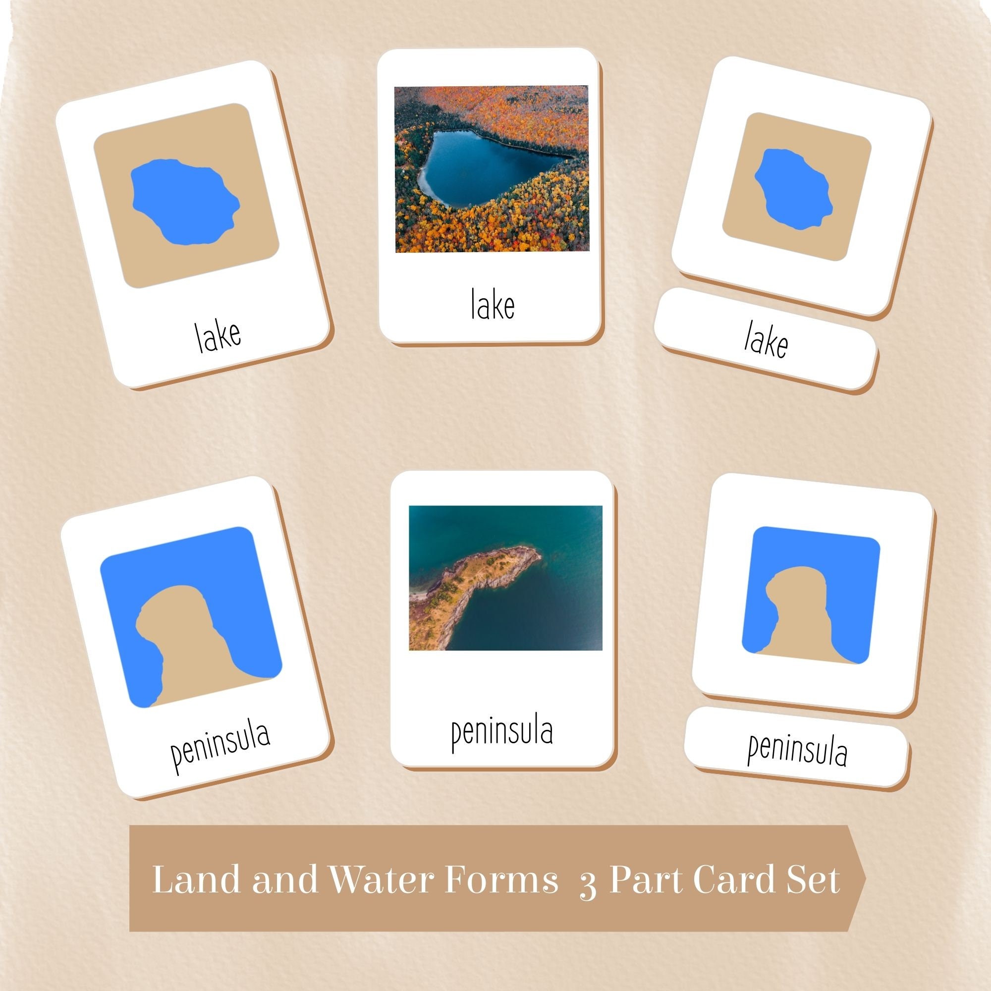 Land & Water Forms 3-part Montessori Cards and Photo Cards - Montessori ...