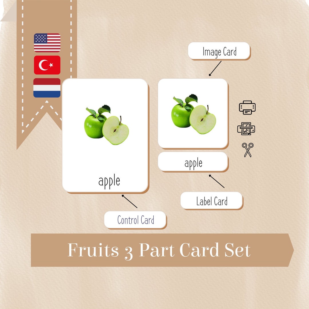 Montessori Fruits Cards, Nomenclature Fruits Cards, PDF File, Printable ...